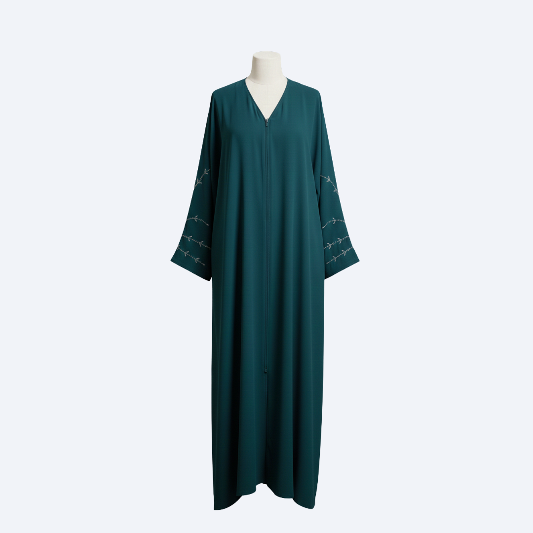 Jubah Dubai Bloom in Teal Blue – Al Bukhari Brunei